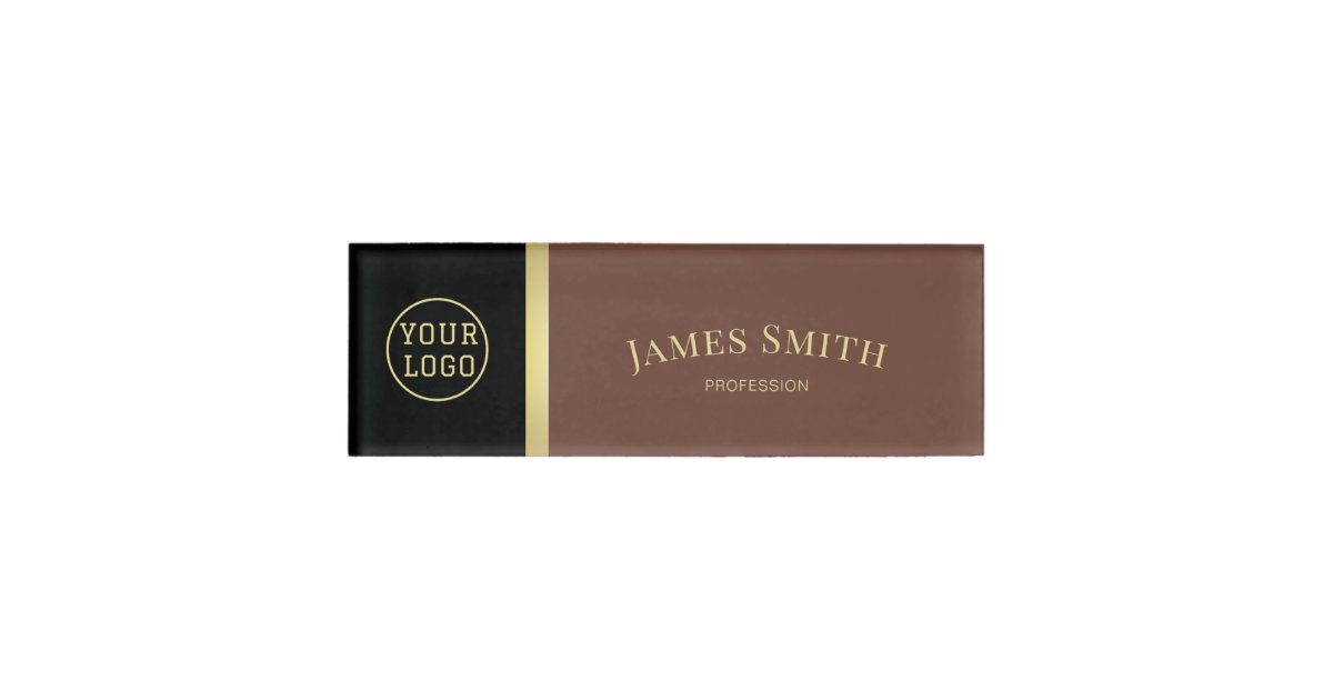 Elegant Fashionable Chocolate Brown: Add Your Logo Name Tag | Zazzle