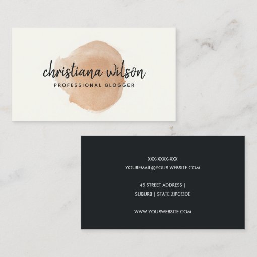 ELEGANT FAUX COPPER BLACK BRUSH STROKE CALLIGRAPHY BUSINESS CARD | Zazzle