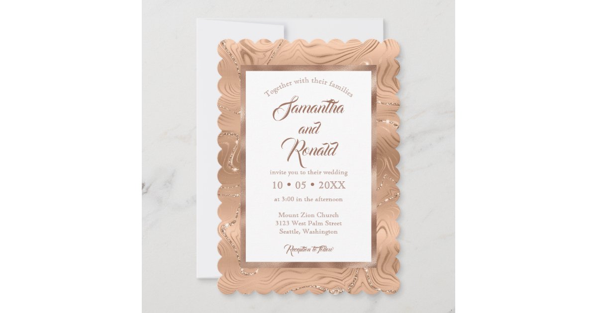 Elegant Faux Copper Foil Wedding Invitation | Zazzle
