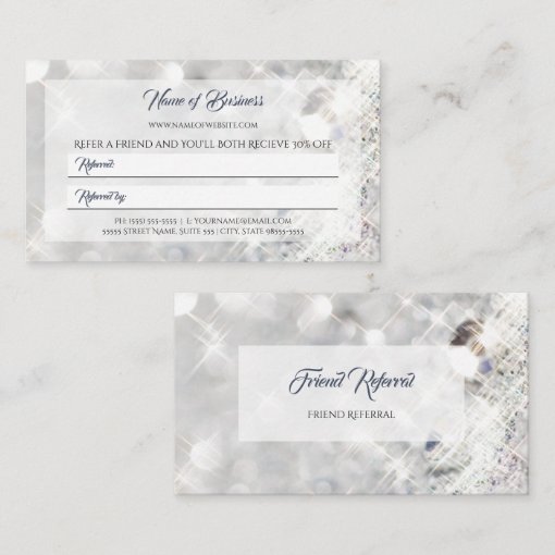 Elegant FAUX Diamond Glitter Sparkle Referral Card | Zazzle