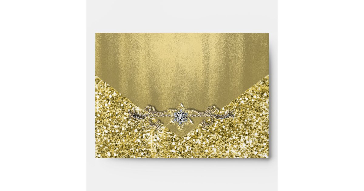 Elegant Faux Diamond Gold Glitter Foil Envelope | Zazzle