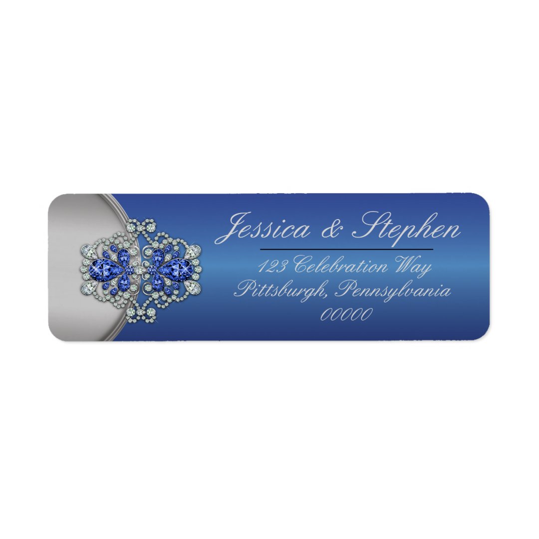 Elegant Faux Diamonds Sapphire Clasps Blue Wedding Label | Zazzle