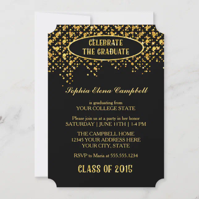 Elegant Faux Glitter Confetti Graduation Party Invitation | Zazzle