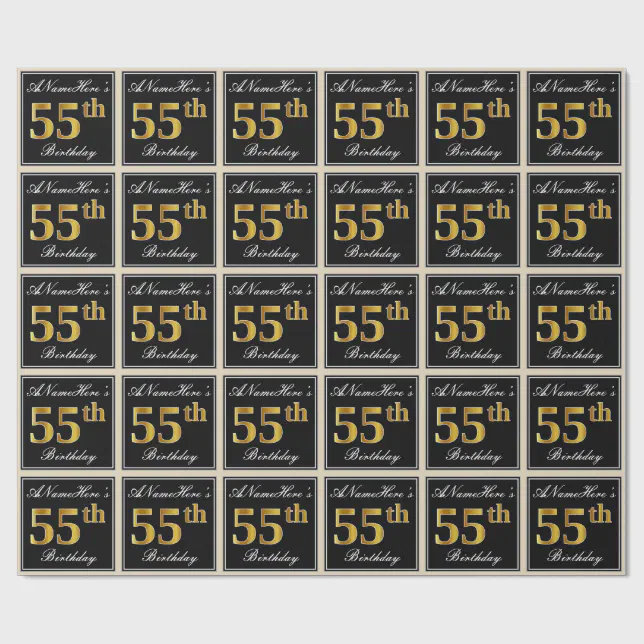Elegant, Faux Gold 55th Birthday + Custom Name Wrapping Paper | Zazzle