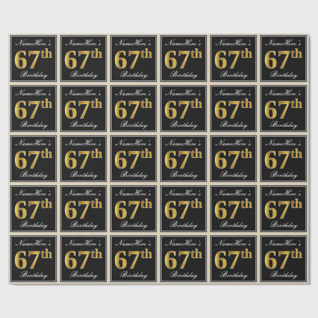Elegant, Faux Gold 67th Birthday + Custom Name Wrapping Paper | Zazzle