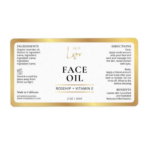 Elegant Faux Gold Cosmetic Skincare Bottle Label | Zazzle