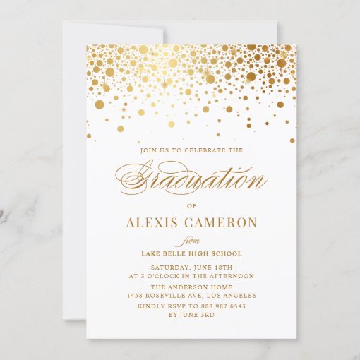 Elegant Faux Gold Foil Confetti Graduation Invitation | Zazzle