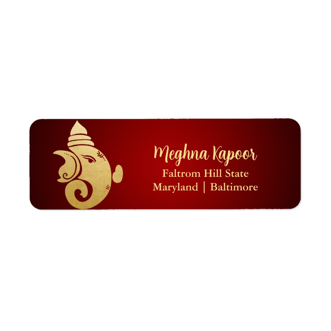 Elegant Faux Gold Foil Ganapati Indian God Red Label | Zazzle