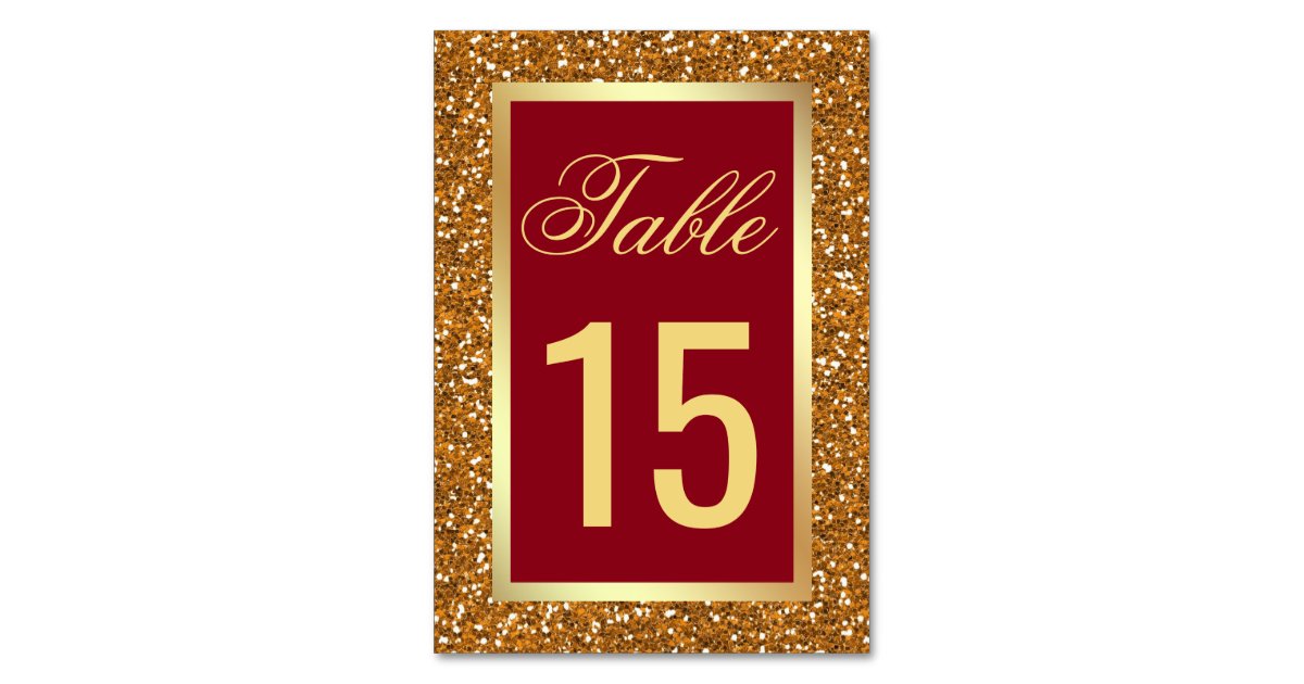 Elegant Faux Gold Foil Glitter Maroon Red Table Number | Zazzle