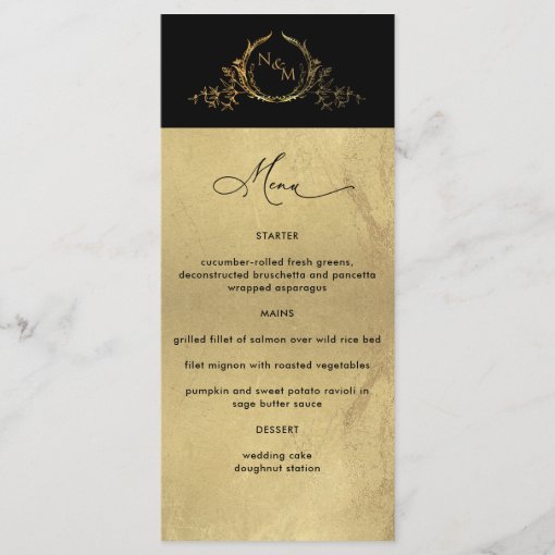 Elegant Faux Gold Foil Monogrammed Wedding Menu | Zazzle