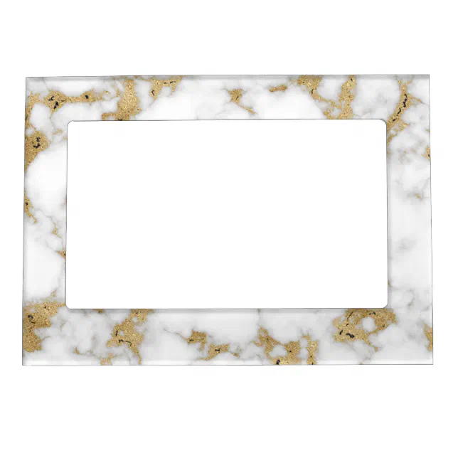 Elegant faux gold glitter and gray marble magnetic frame | Zazzle