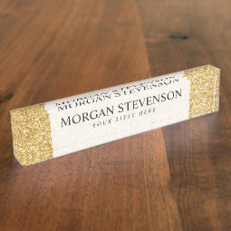 Elegant Faux Gold Glitter Desk Name Plate | Zazzle