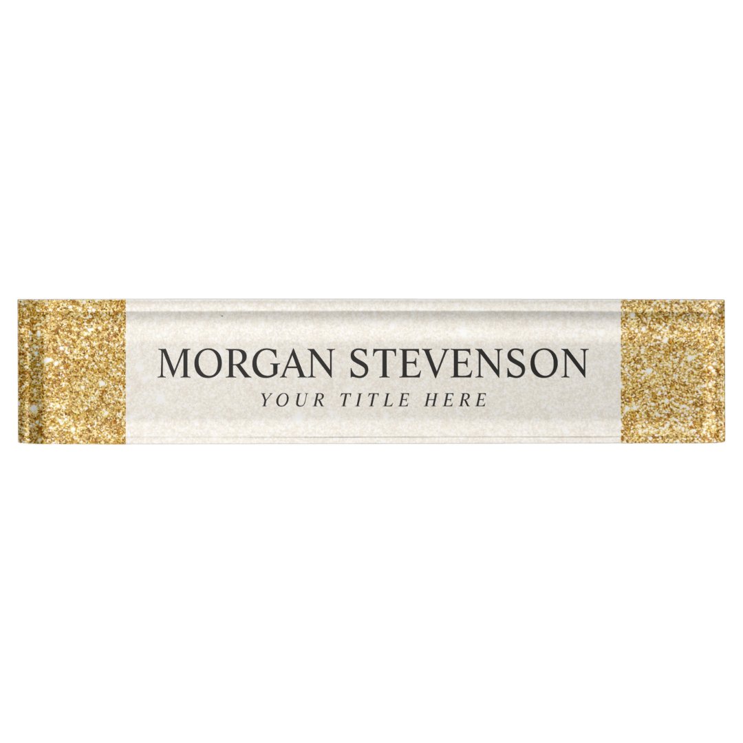 Elegant Faux Gold Glitter Desk Name Plate | Zazzle