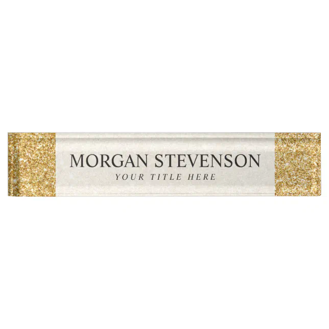 Elegant Faux Gold Glitter Desk Name Plate | Zazzle