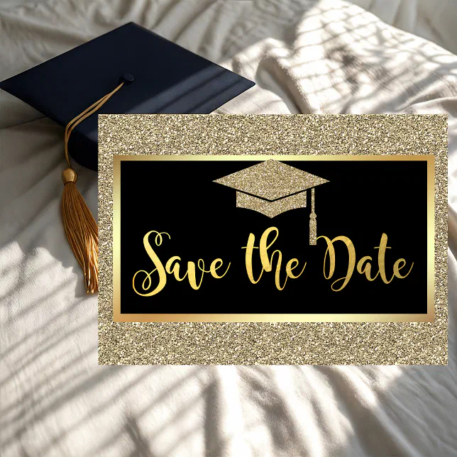 Elegant Faux Gold Glitter Graduation Save The Date | Zazzle