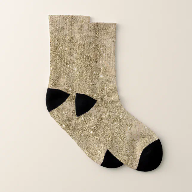 Elegant faux gold glitter ivory marble pattern socks | Zazzle
