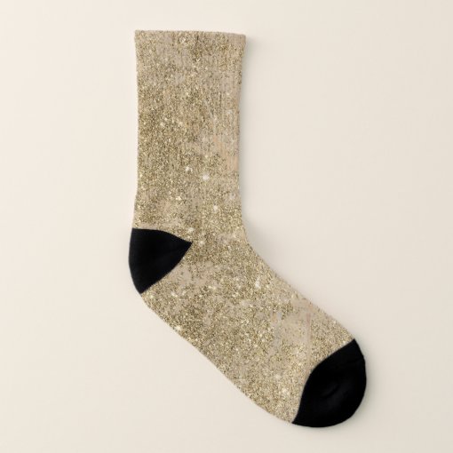 Elegant faux gold glitter ivory marble pattern socks | Zazzle