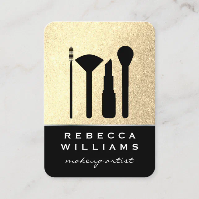 Elegant Faux Gold Glitter Makeup Set / Black Business Card | Zazzle