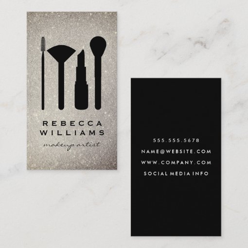 Elegant Faux Gold Glitter Makeup Set Business Card | Zazzle