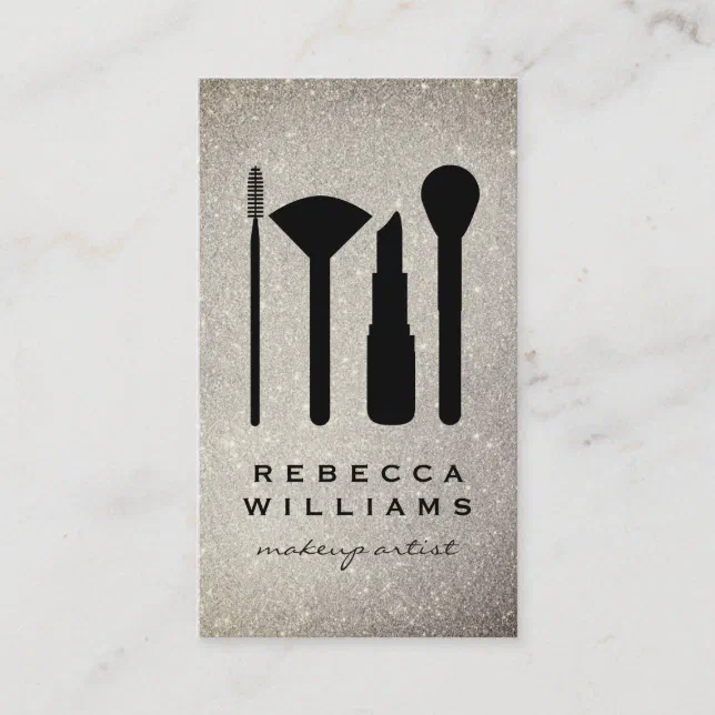 Elegant Faux Gold Glitter Makeup Set Business Card | Zazzle