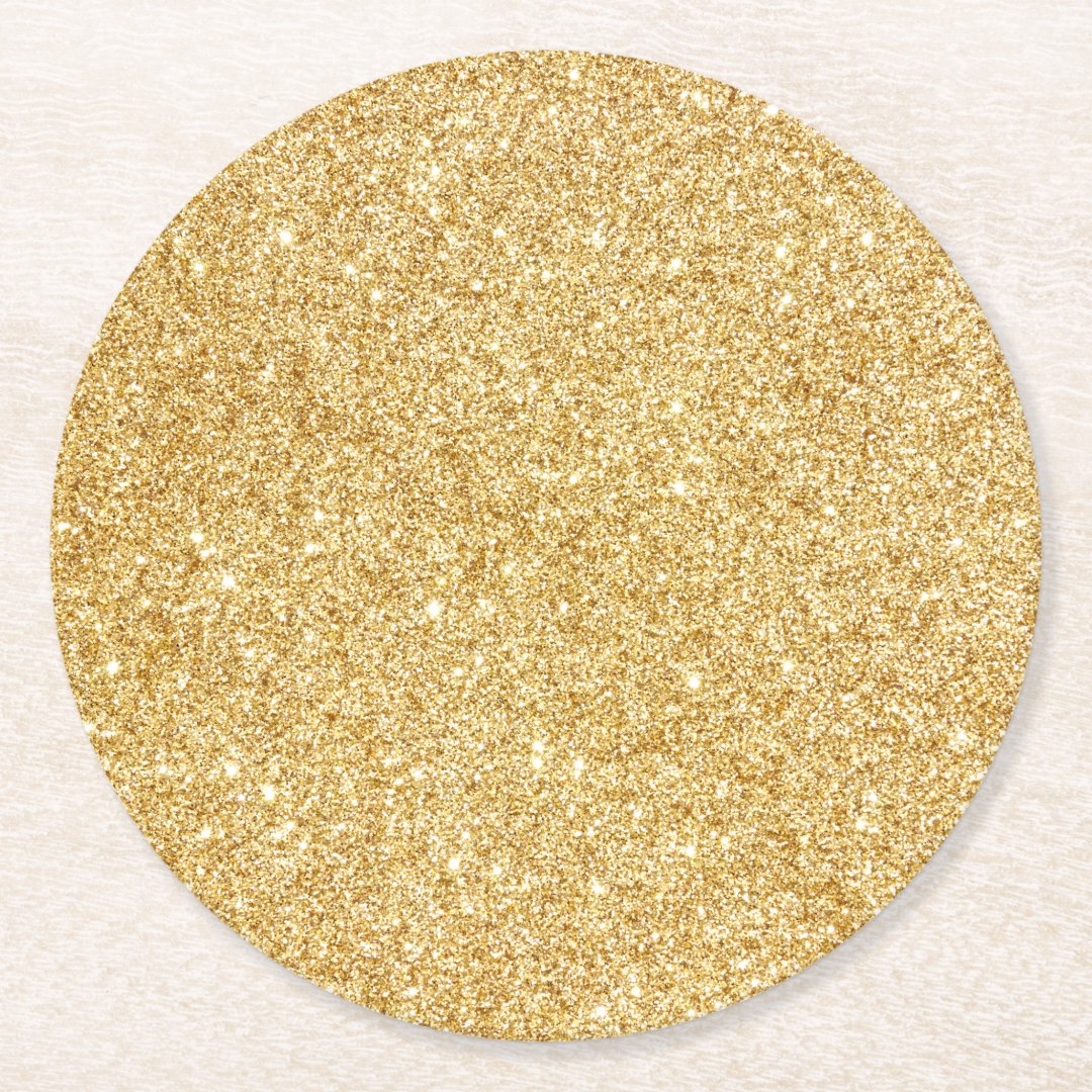 Elegant Faux Gold Glitter Round Paper Coaster | Zazzle