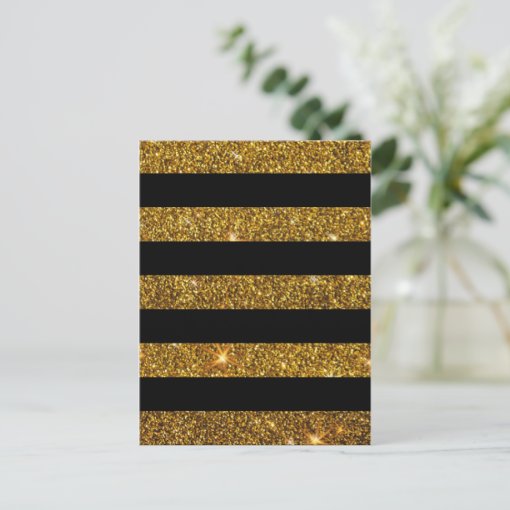 Elegant Faux Gold Glitter Stripe Girly Postcard | Zazzle