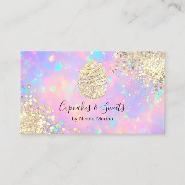 Elegant Faux Gold Holographic Cupcake Sweets Business Card | Zazzle