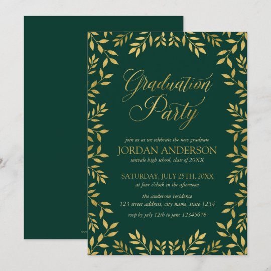 Elegant Faux Gold Leaves Graduation Party Invitation | Zazzle.com