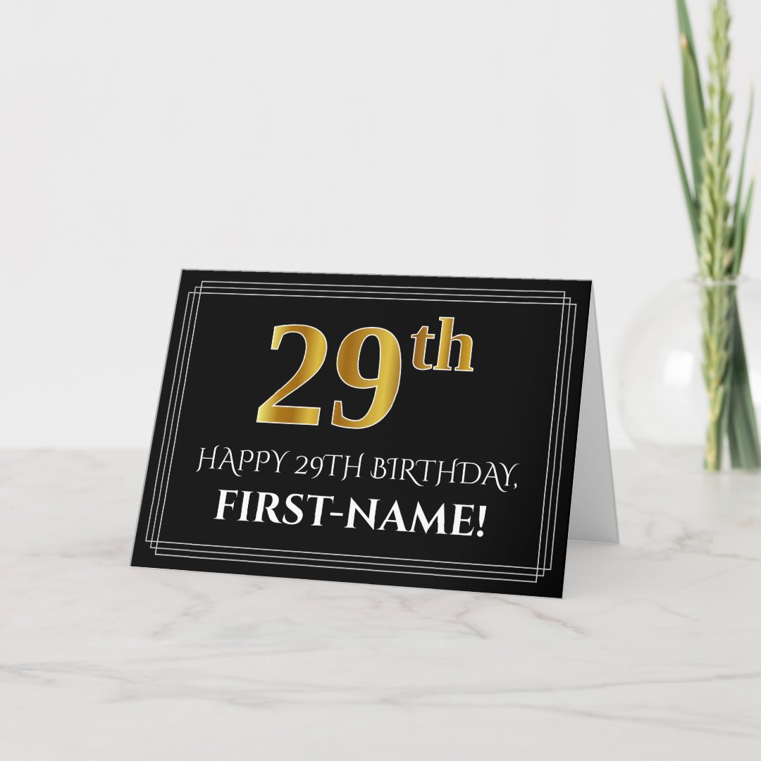 Elegant Faux Gold Look "29th" Birthday + Name Card | Zazzle