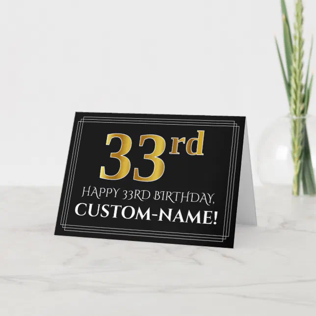 Elegant Faux Gold Look "33rd" Birthday + Name Card | Zazzle