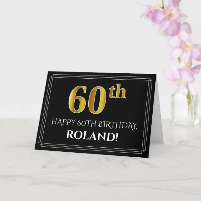 Elegant Faux Gold Look "60th" Birthday + Name Card | Zazzle