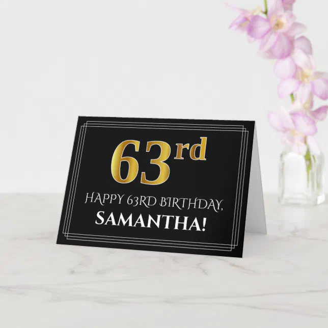 Elegant Faux Gold Look "63rd" Birthday + Name Card | Zazzle