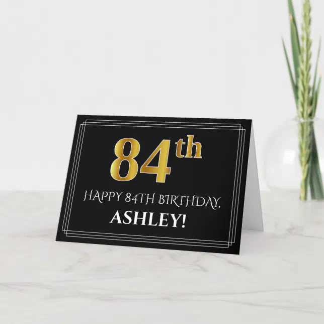 Elegant Faux Gold Look "84th" Birthday + Name Card | Zazzle