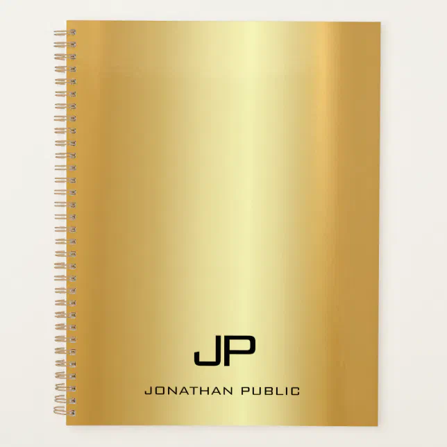 Elegant Faux Gold Modern Monogram Name Template Planner | Zazzle