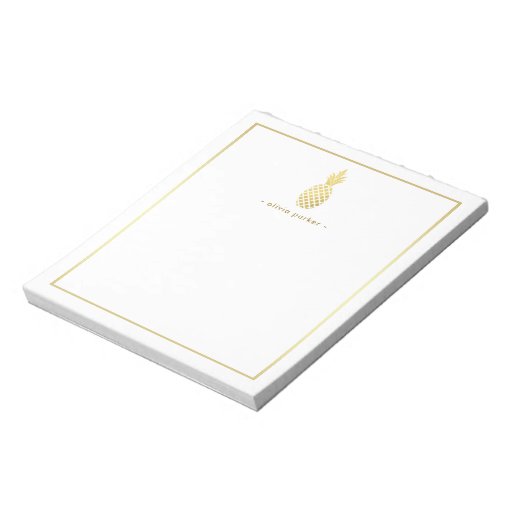 Elegant Faux Gold Pineapple with Border Notepad | Zazzle