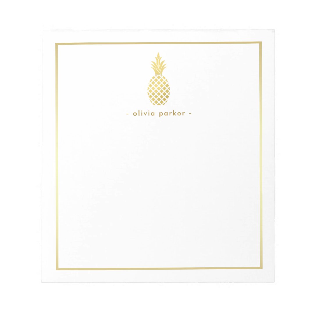 Elegant Faux Gold Pineapple with Border Notepad | Zazzle