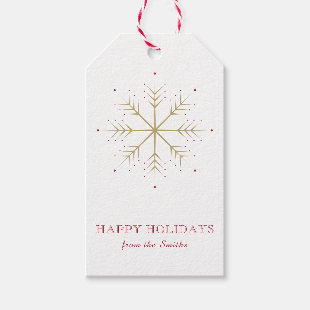 Elegant Faux Gold Red Snowflake Gift Tags | Zazzle