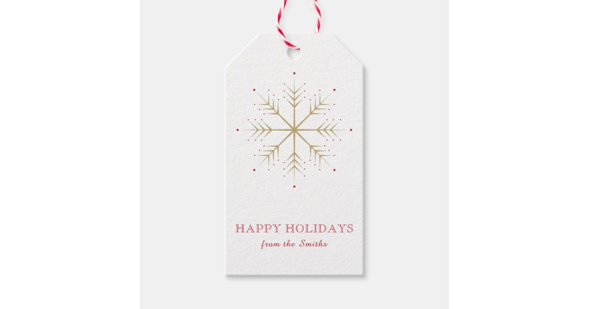 Elegant Faux Gold Red Snowflake Gift Tags | Zazzle