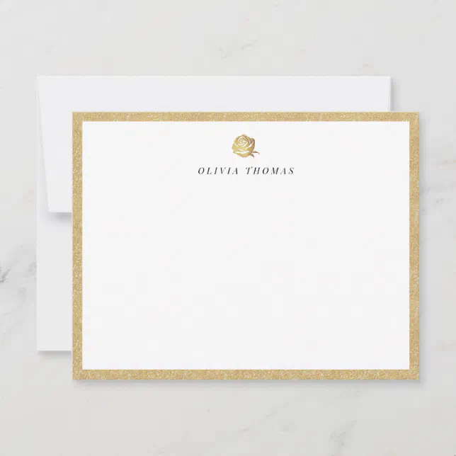 Elegant faux gold rose personalized Stationery Note Card | Zazzle