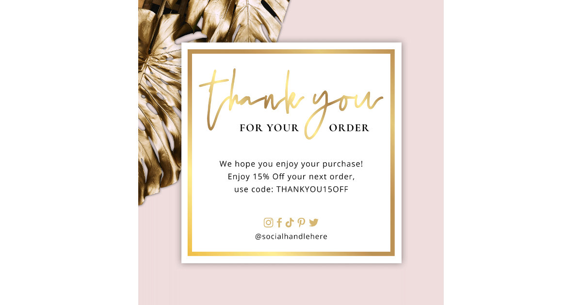 Elegant Faux Gold Script Logo Business Thank You Note Card | Zazzle