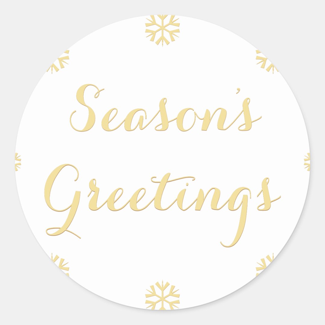 Elegant Faux Gold Seasons Greetings Snowflakes Classic Round Sticker ...