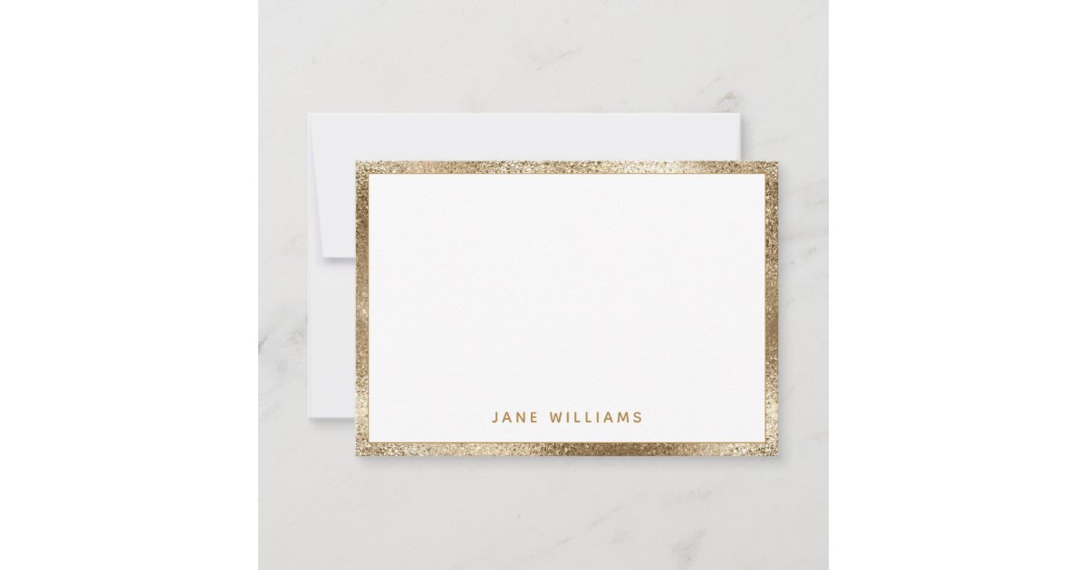 Elegant Faux Gold Shimmer Border Personalized Name Note Card | Zazzle