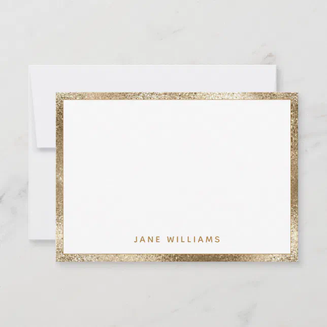 Elegant Faux Gold Shimmer Border Personalized Name Note Card | Zazzle