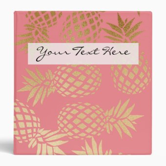 elegant faux gold tropical pineapple pattern binder | Zazzle