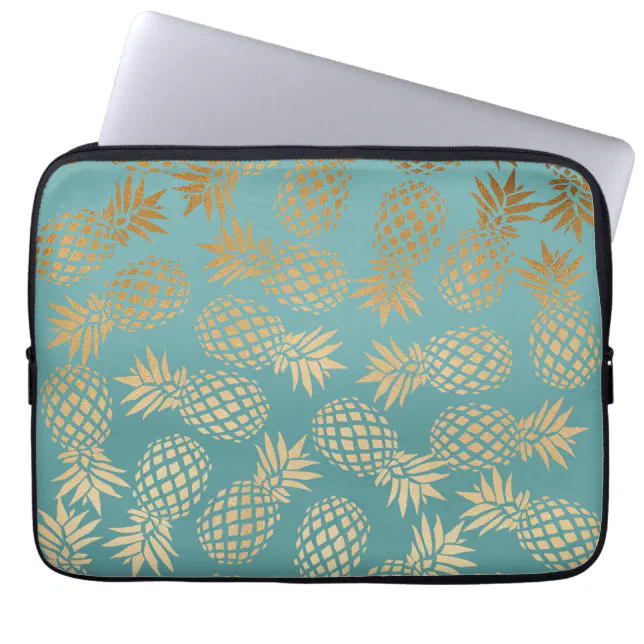 elegant faux gold tropical pineapple pattern laptop sleeve | Zazzle