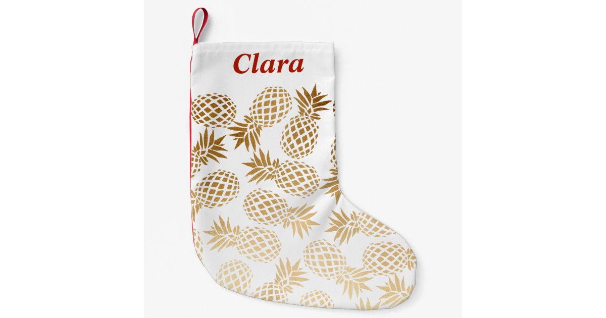 elegant faux gold tropical pineapple pattern small christmas stocking ...