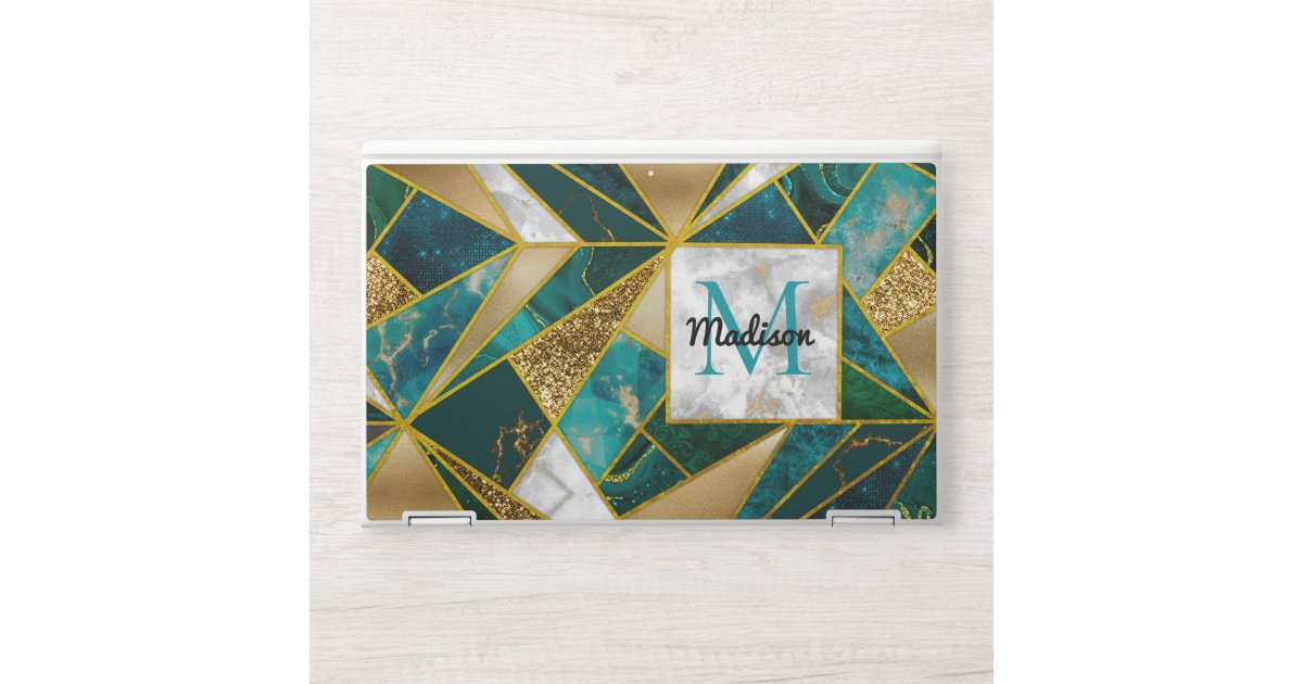 Elegant faux gold turquoise geometric HP laptop skin | Zazzle