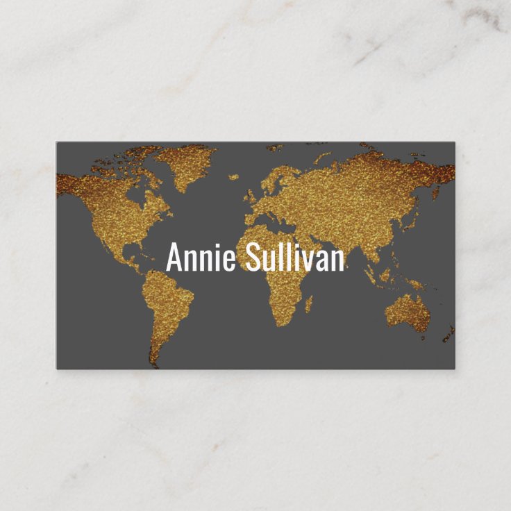 elegant faux gold world map on gray travel agent business card | Zazzle