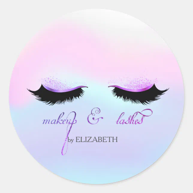 Elegant Faux Lashes Holographic Classic Round Sticker | Zazzle
