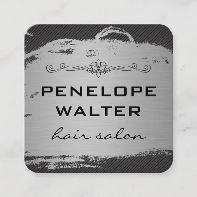 Elegant Faux Metallic Silver and Pattern Square Business Card | Zazzle